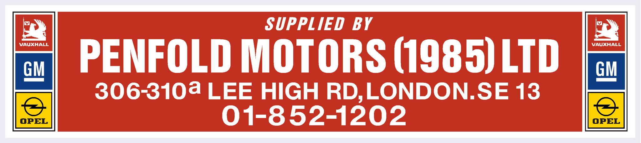 Penfold Motors South East London - Vauxhall Opel - Dealer Sticker