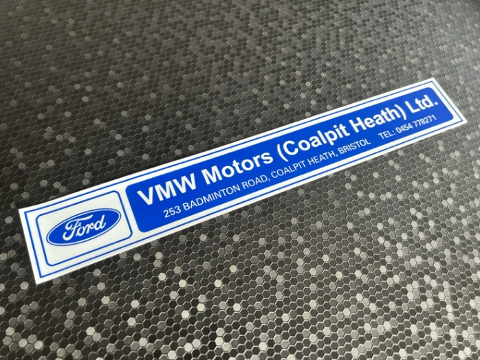 VMW Motors - Bristol - Ford - Dealer Sticker / DMB Graphics Ltd