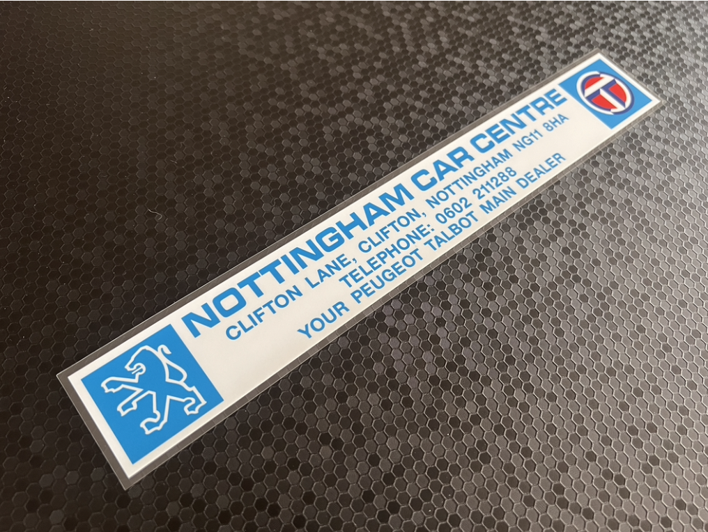 Nottingham Car Centre - Peugeot Talbot - Dealer Sticker