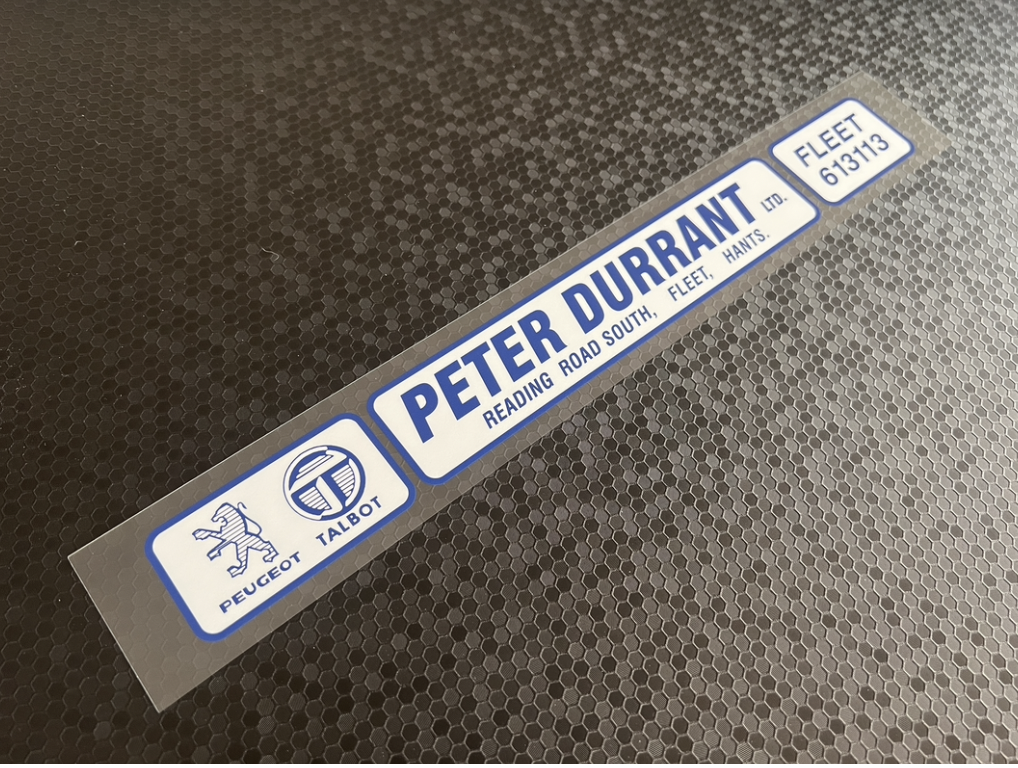 Peter Durrant - Fleet Hampshire - Peugeot Talbot - Dealer Sticker