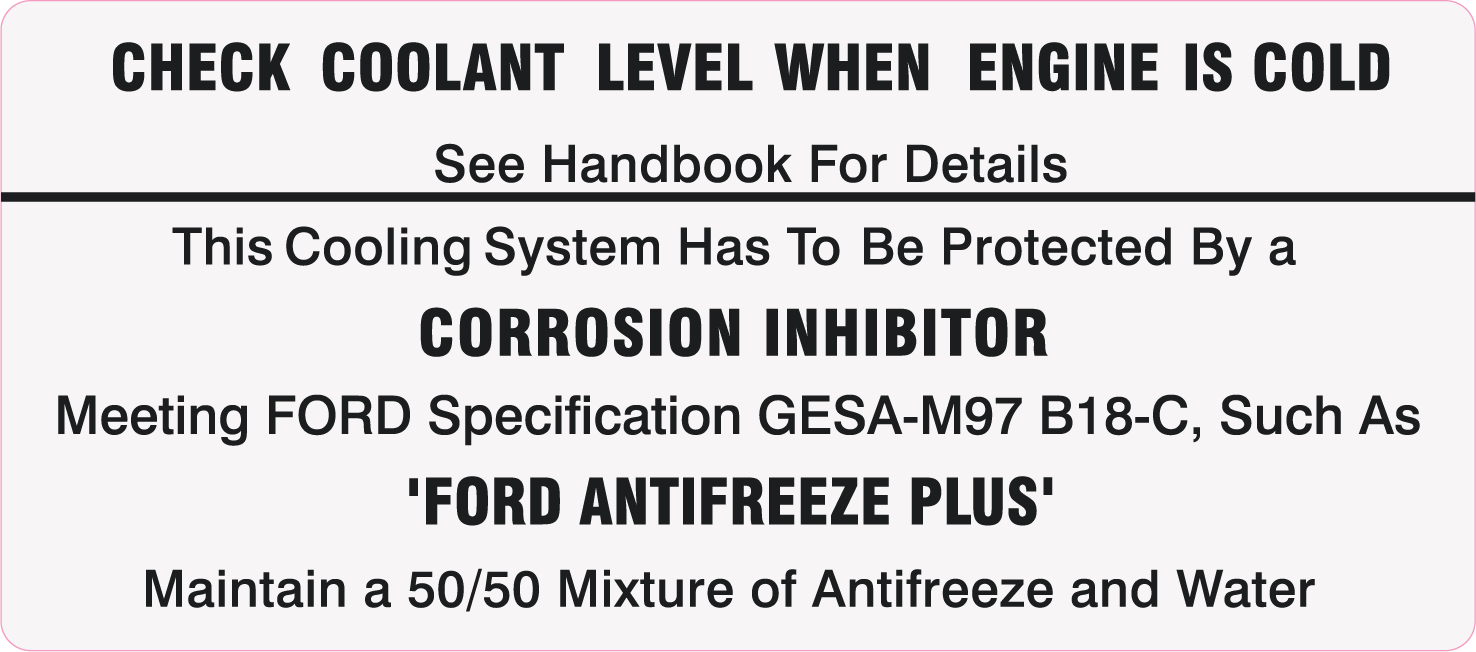 Motorcraft Antifreeze Plus Coolant Level Decal