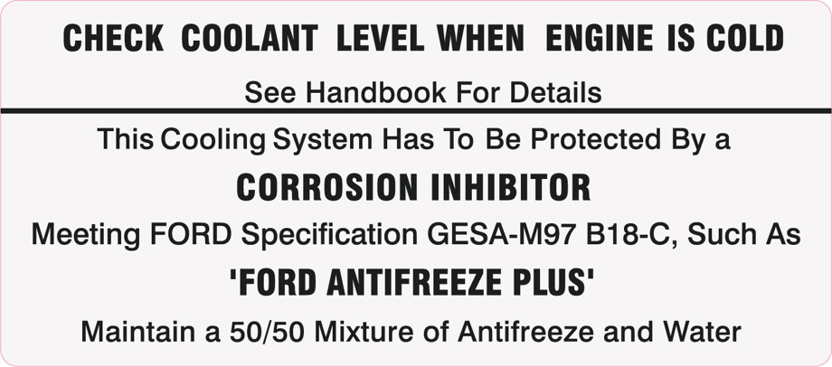 Motorcraft Antifreeze Plus Coolant Level Decal